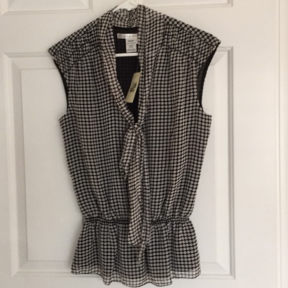 Max Studio | Tops | Max Studio Black White Polka Dot Neck Tie Blouse S ...